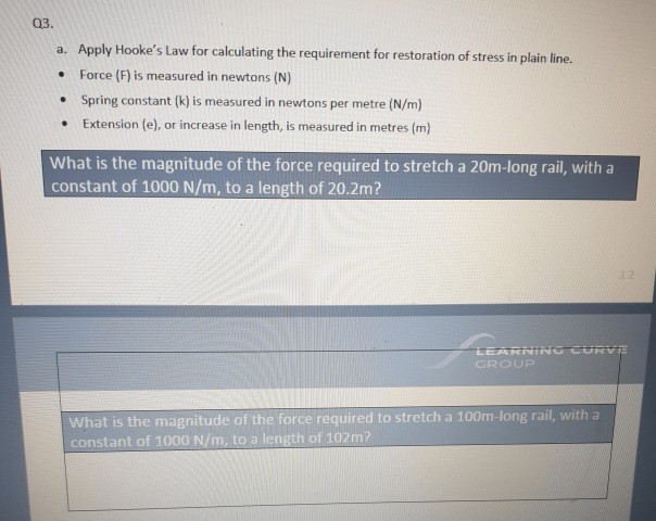 Solved Apply Hookes Law For Calculating The Requirements For
