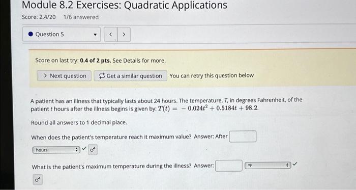 Solved Module 8 2 Exercises Quadratic Applications Score