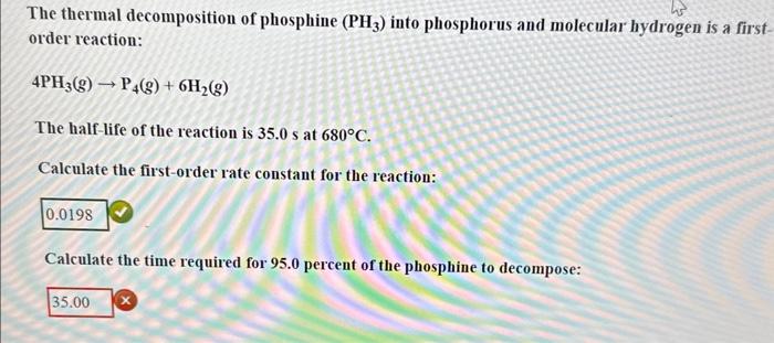 Solved The thermal decomposition of phosphine (PH3) into | Chegg.com