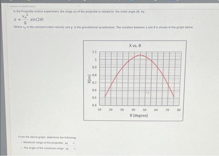 Solved in the Projectile motion experiment, the range () of | Chegg.com
