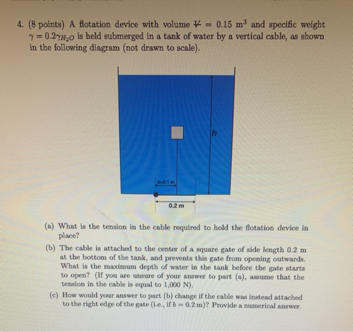 Solved 4. (8 points) A flotation device with volume = 0.15 m | Chegg.com
