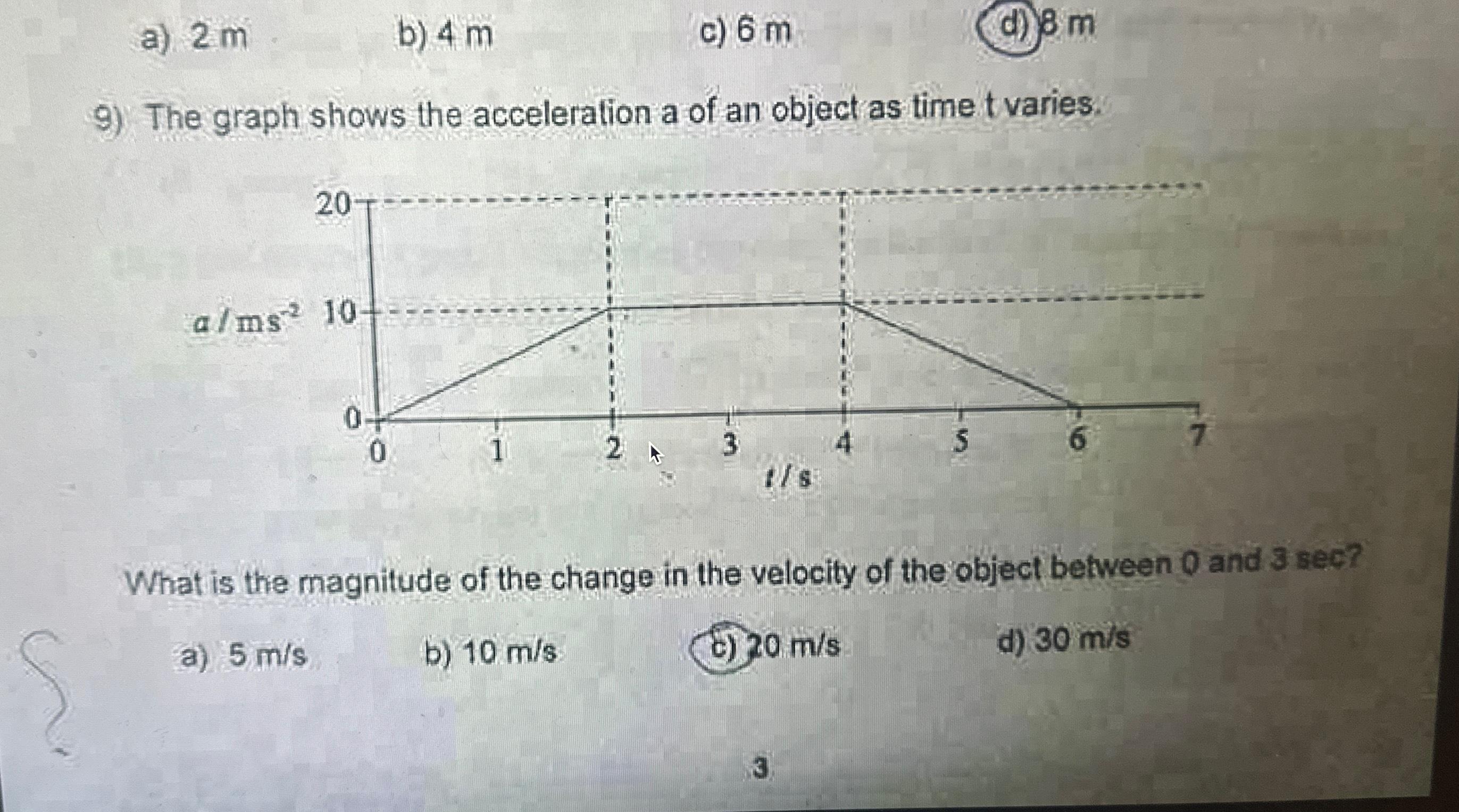 Solved a) 2mb) 4mc) 6m(d) 8mThe graph shows the acceleration | Chegg.com