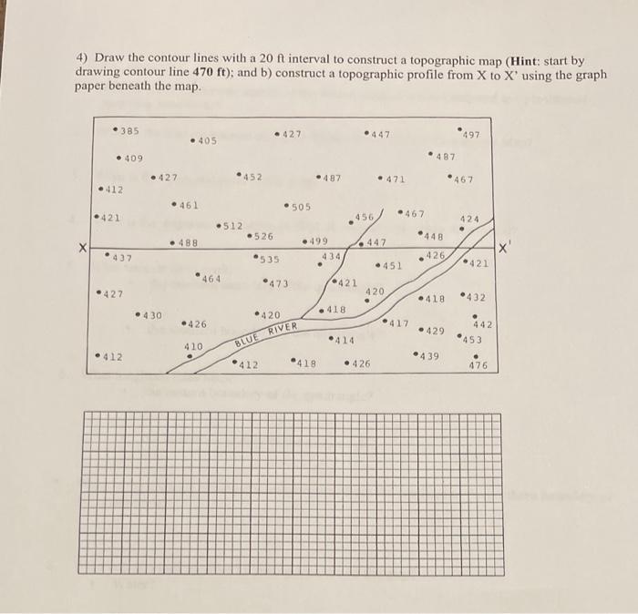 Solved Draw the contour lines with a 20 foot interval to | Chegg.com