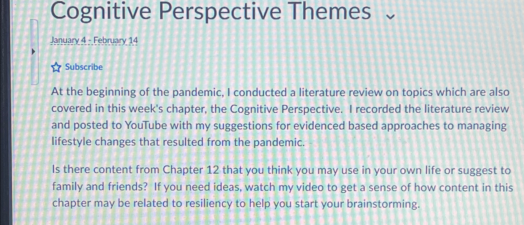 Solved Cognitive Perspective Themes ∼January 4 - ﻿February | Chegg.com