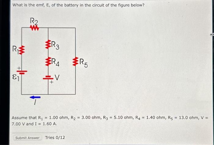 Solved What is the emf, E, of the battery in the circuit of | Chegg.com