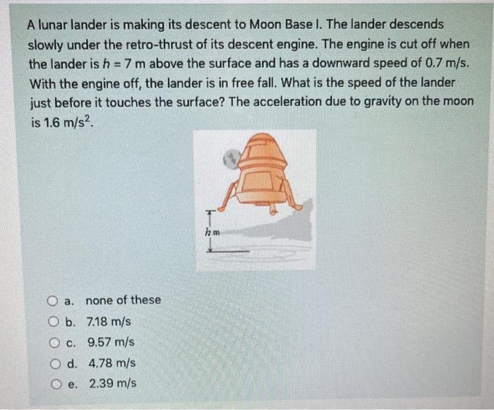 Solved A lunar lander is making its descent to Moon Base I. | Chegg.com