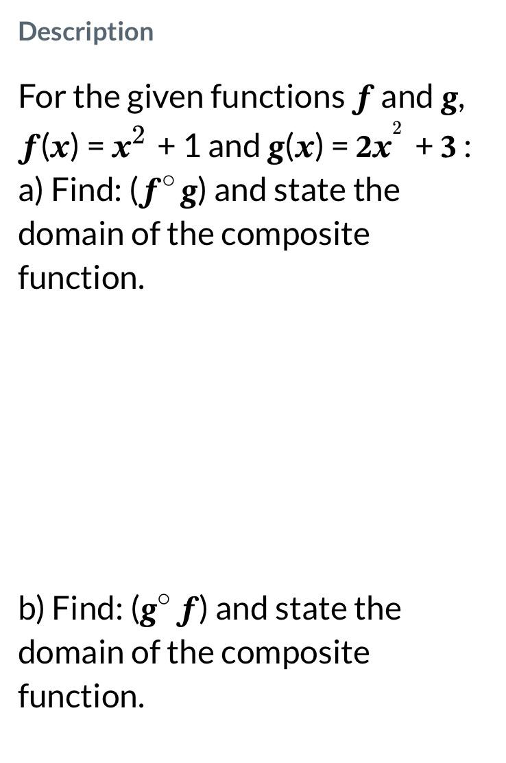 Solved DescriptionFor the given functions f ﻿and | Chegg.com