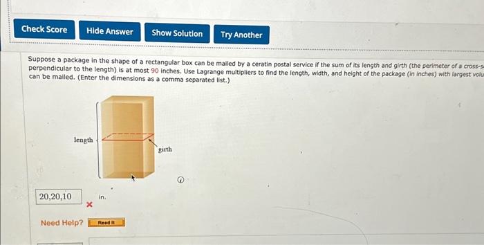 Solved Suppose a package in the shape of a rectangular box | Chegg.com