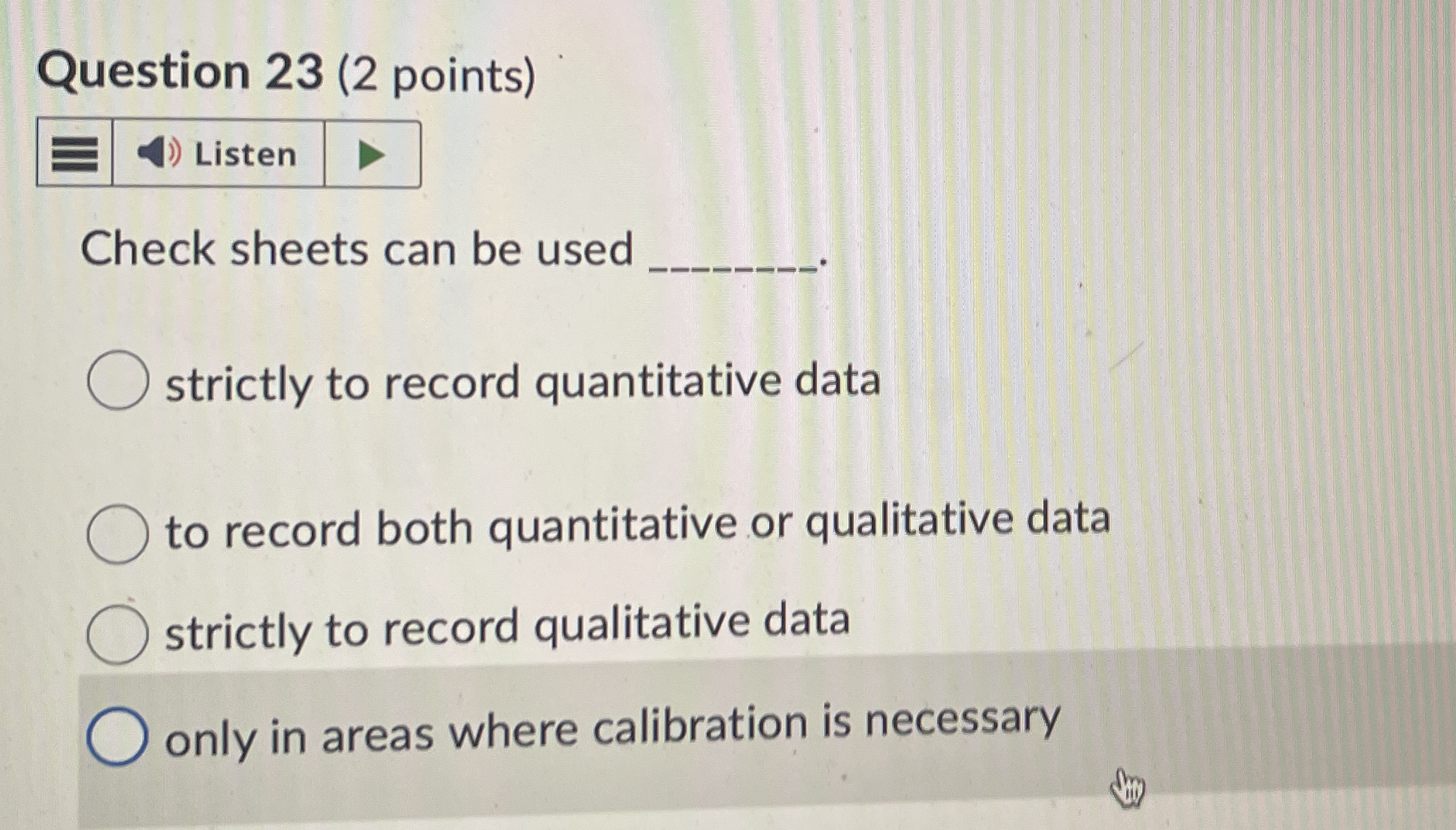 Solved Question 23 (2 ﻿points)Check sheets can be | Chegg.com