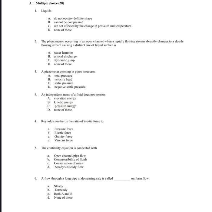 Solved A. Multiple choice (28) 1. Liquids A. B. cannot be | Chegg.com