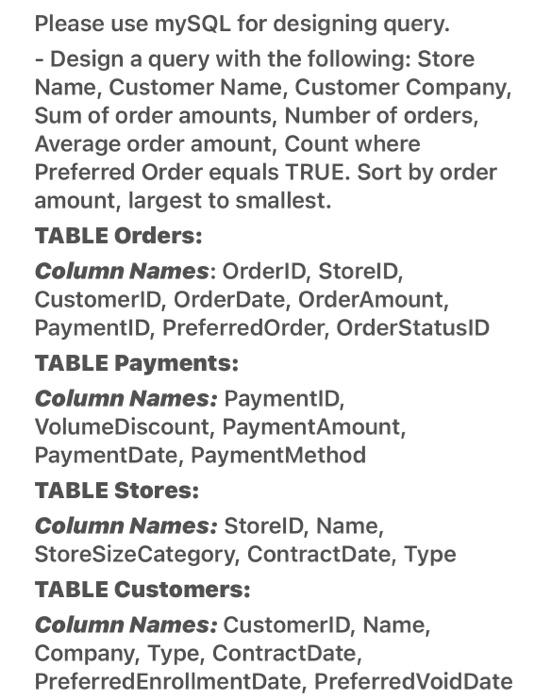 Solved Please use mySQL for designing query. - Design a | Chegg.com