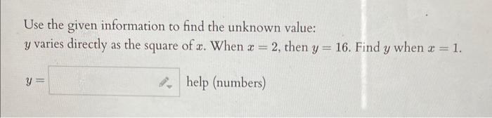 Solved Use the given information to find the unknown value: | Chegg.com