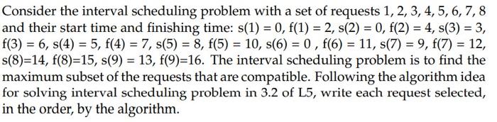 Solved Consider the interval scheduling problem with a set | Chegg.com