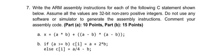 7. Write the ARM assembly instructions for each of | Chegg.com