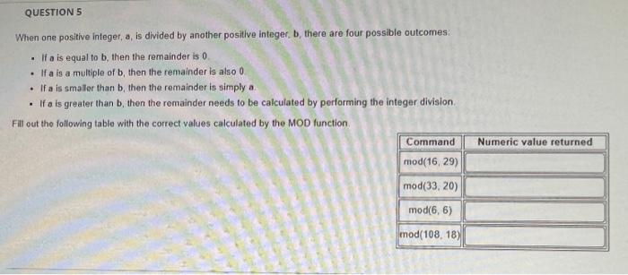 Solved When one positive integer, a, is divided by another | Chegg.com