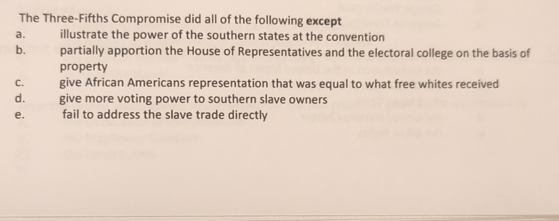 Solved The Three-Fifths Compromise did all of the following | Chegg.com