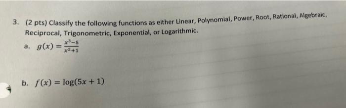 Solved 3. (2 pts) Classify the following functions as either | Chegg.com