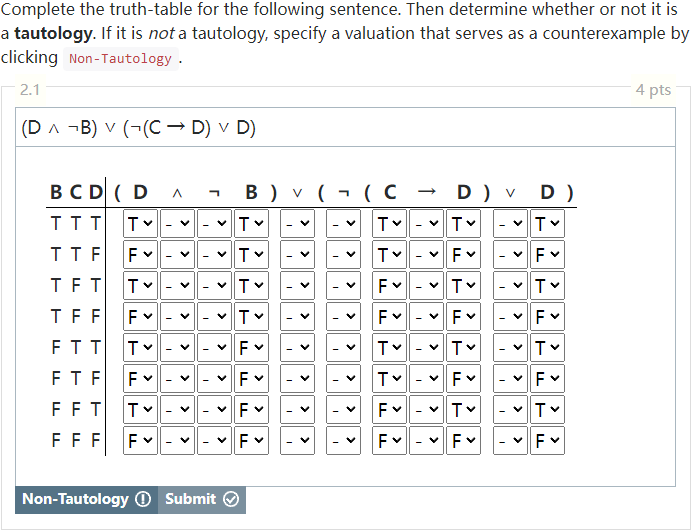 Complete The Truth Table For The Following Sentence