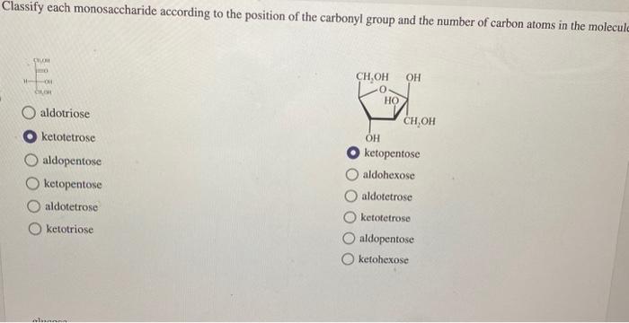 Solved Classify each monosaccharide according to the | Chegg.com