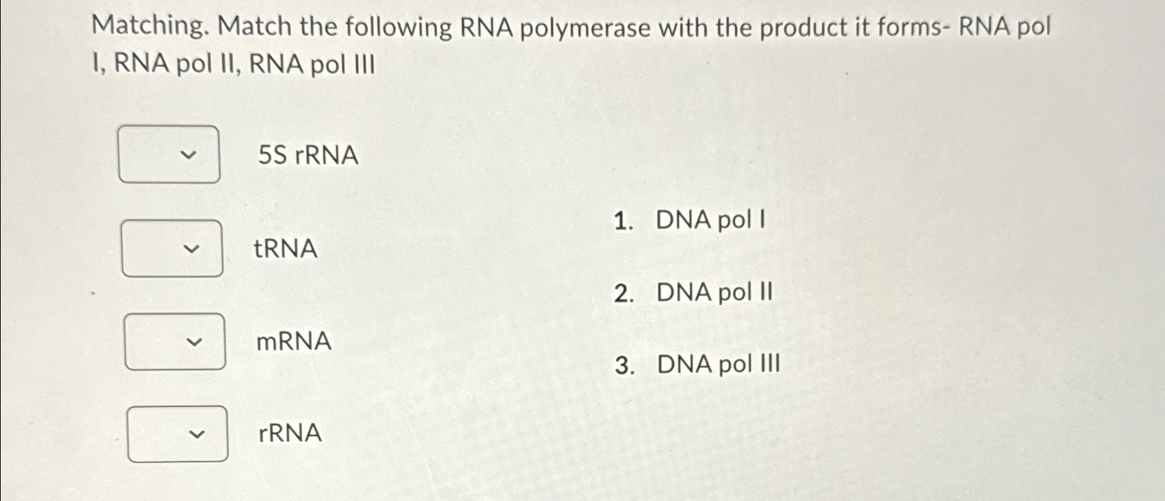 Solved Matching. Match the following RNA polymerase with the | Chegg.com