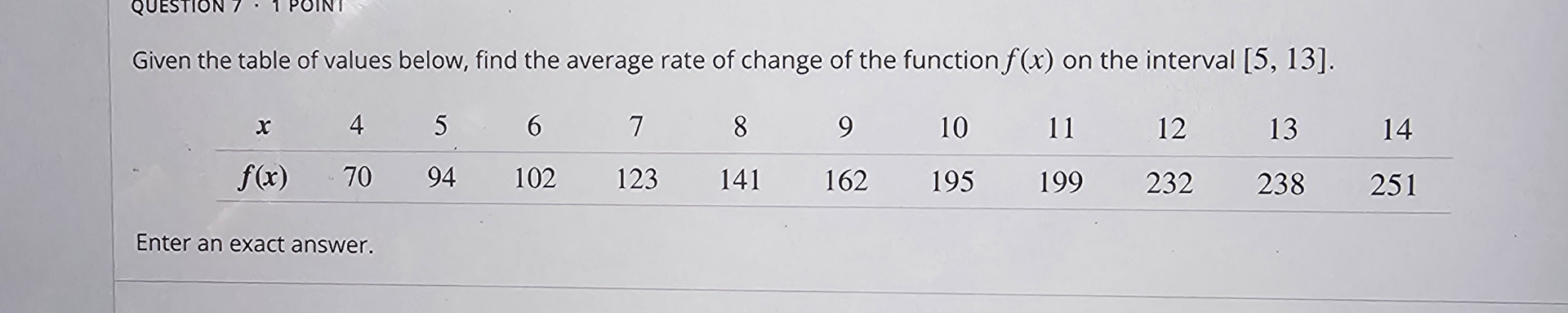 Solved Given The Table Of Values Below Find The Average 5011