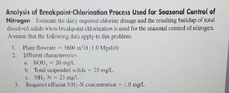 Solved Analysis of Breakpoint-Chlorination Process Used for | Chegg.com