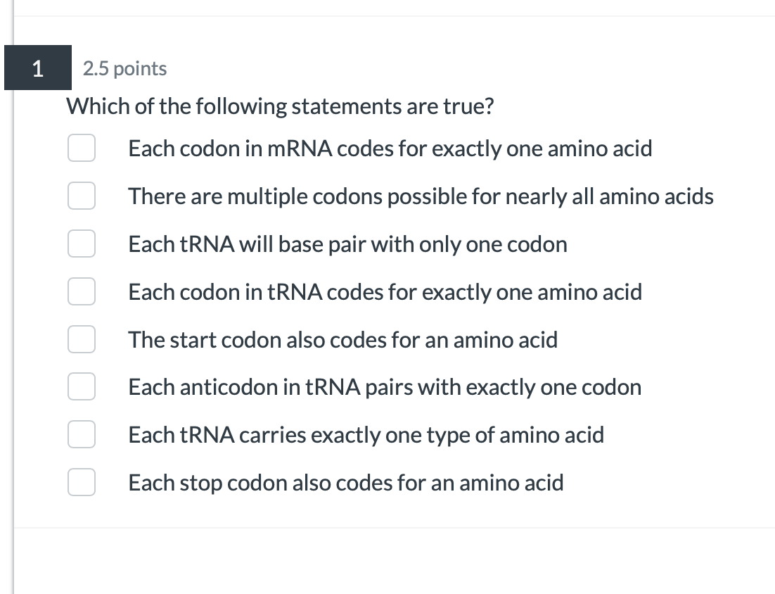 Solved Which of the following statements are true?Each codon | Chegg.com