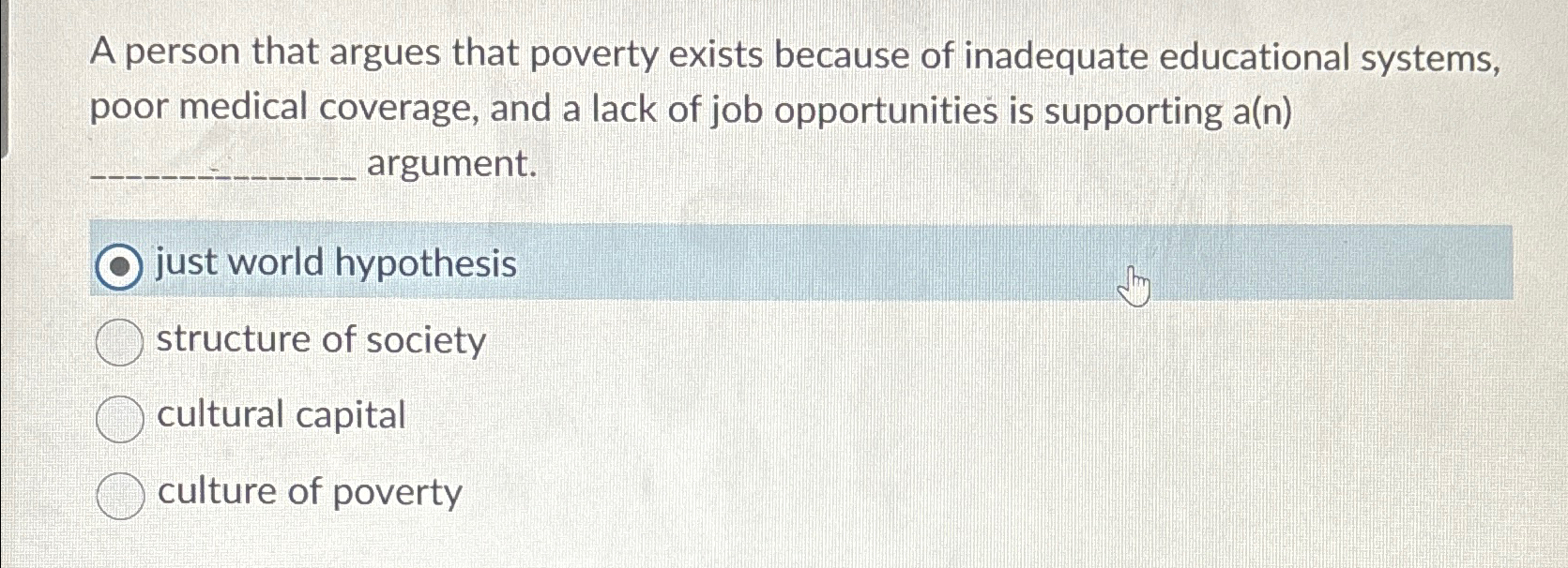 Solved A person that argues that poverty exists because of | Chegg.com