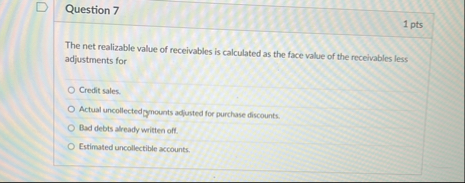 Solved Question 71 ﻿ptsThe net realizable value of | Chegg.com