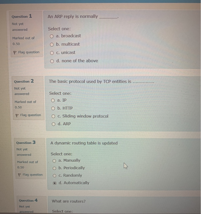 Solved Question 1 An ARP reply is normally Not yet answered | Chegg.com