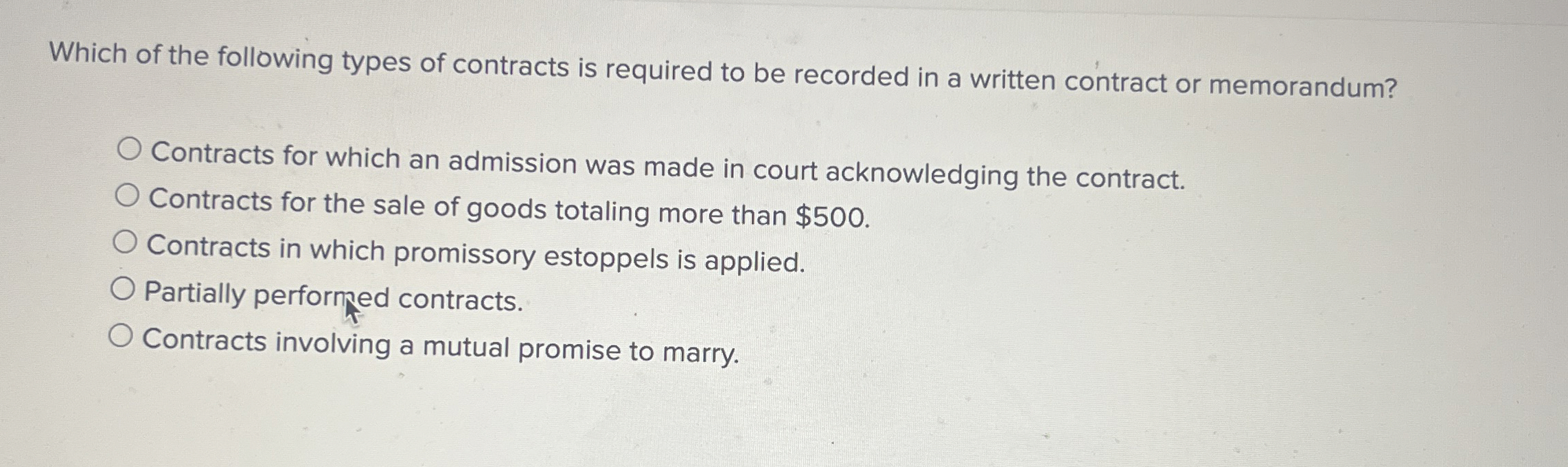 Solved Which of the following types of contracts is required | Chegg.com