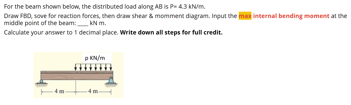 Solved For the beam shown below, the distributed load along | Chegg.com