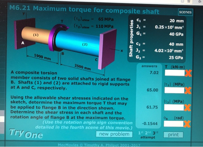 Solved scenes C = = M6.21 Maximum torque for composite shaft | Chegg.com