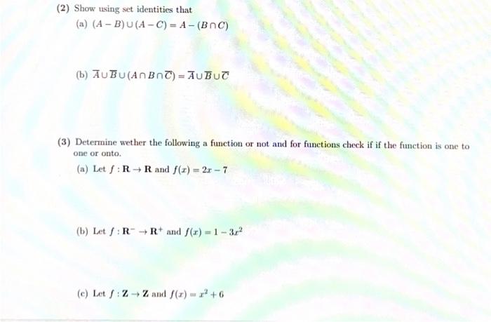 Solved (2) Show using set identities that (a) | Chegg.com
