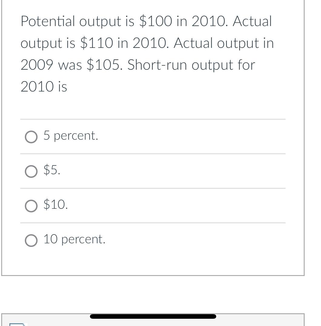 Solved Potential output is $100 ﻿in 2010 . ﻿Actual output is | Chegg.com