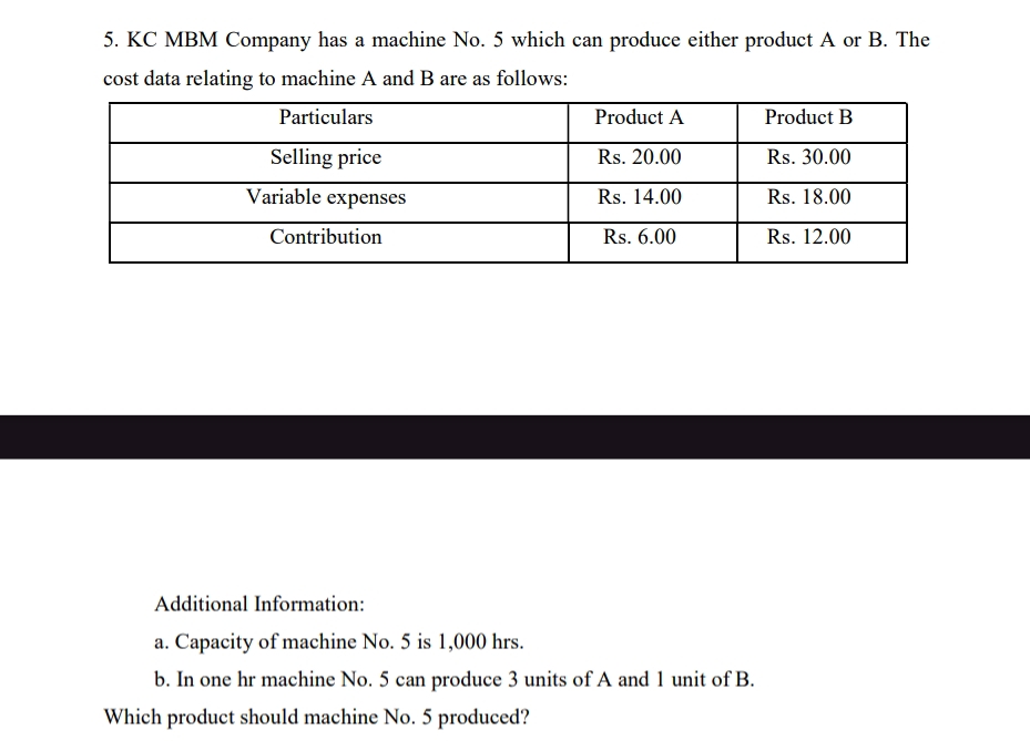 Solved KC MBM Company has a machine No. 5 ﻿which can produce | Chegg.com
