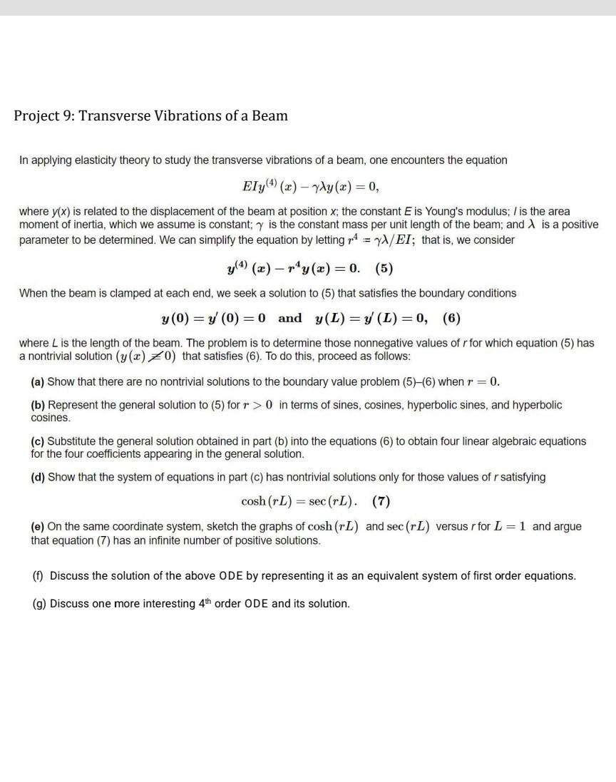 Solved Project 9: Transverse Vibrations of a Beam In | Chegg.com