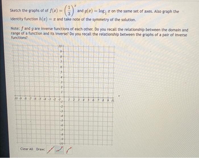 Solved Sketch the graphs of of f(x)=(31)z and g(x)=log31x on | Chegg.com
