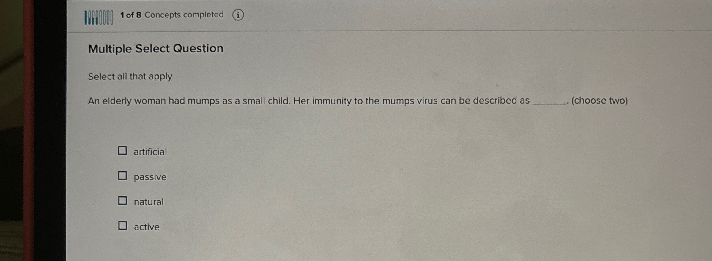 Solved 1 ﻿of 8 ﻿Concepts completedMultiple Select | Chegg.com