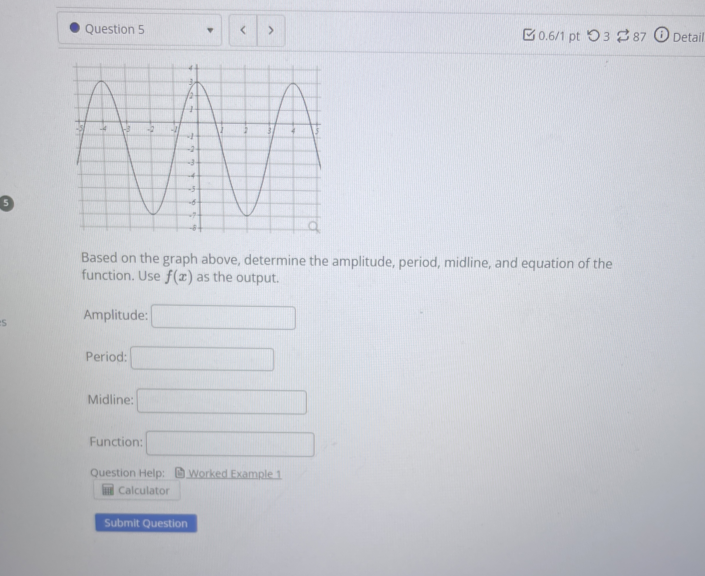 Solved Based on the graph above, determine the amplitude, | Chegg.com