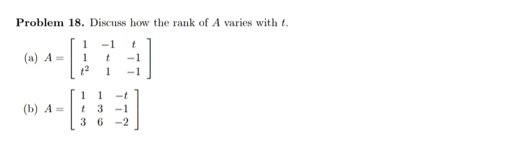 Solved Problem 18. ﻿Discuss how the rank of A varies with | Chegg.com