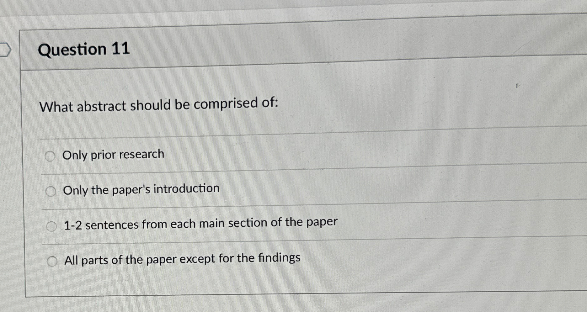 Solved Question 11What abstract should be comprised of:Only | Chegg.com
