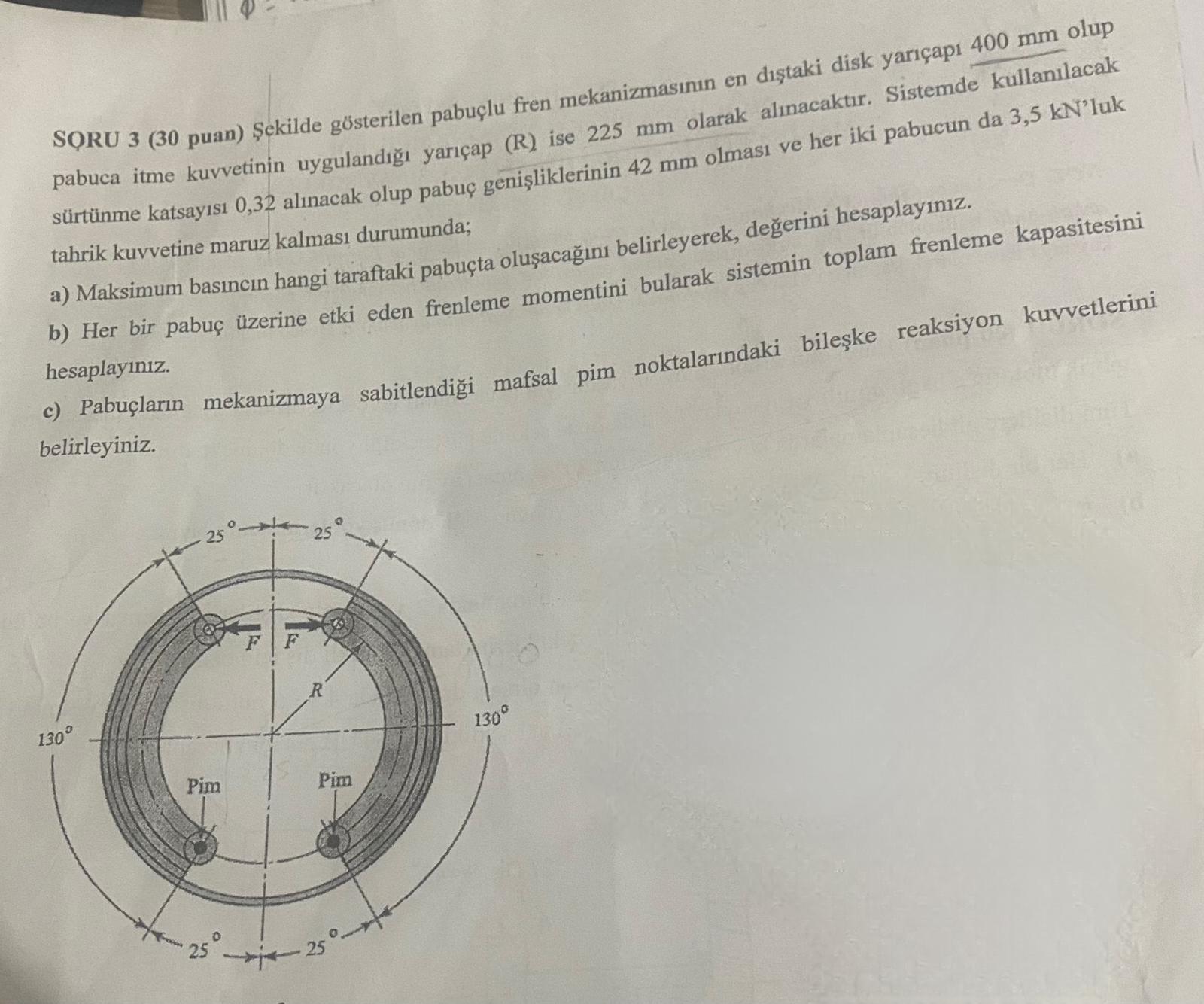 SQRU 3 (30 ﻿puan) Şekilde gösterilen pabuçlu fren | Chegg.com