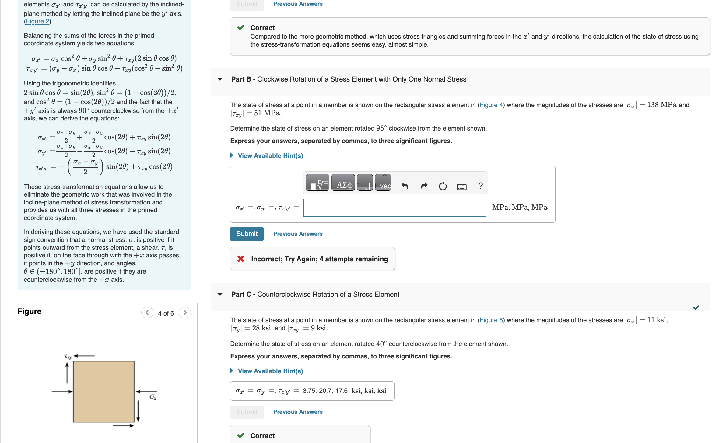 Solved ANSWER PART B ONLY:elements σx' ﻿and τx'y' ﻿can be | Chegg.com