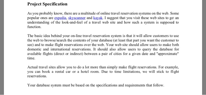 Requirements Specification for the Database | Chegg.com