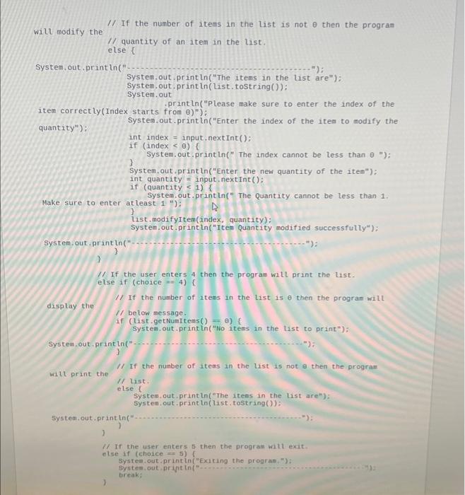 Solved display the // If the number of Items in the list is | Chegg.com