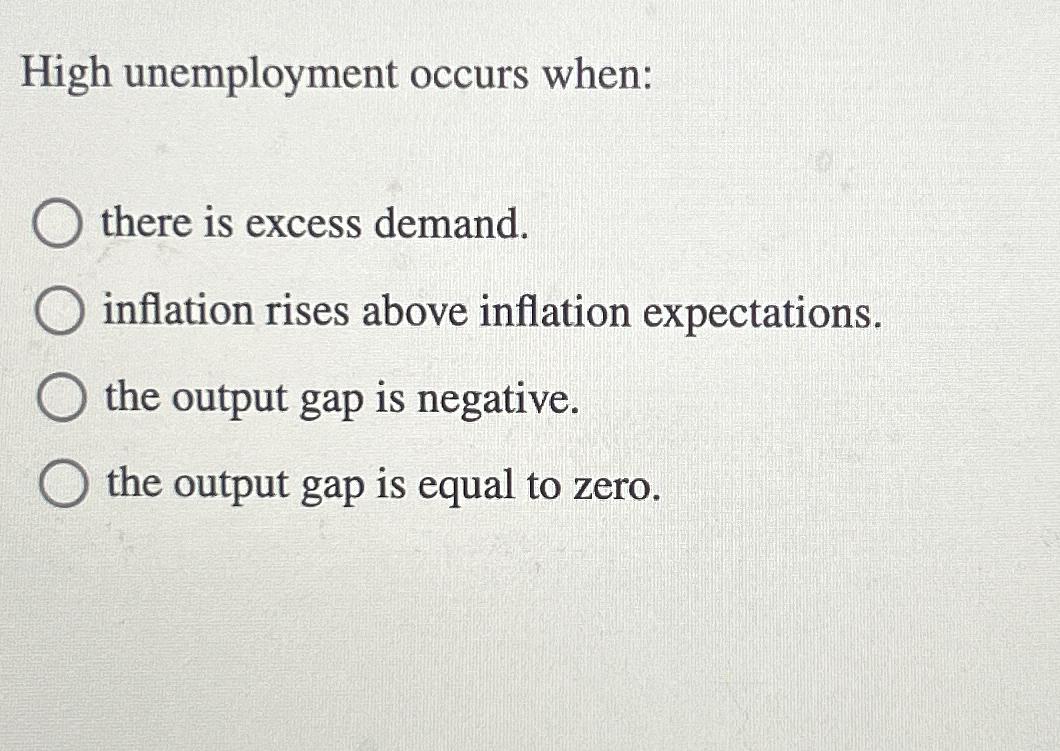 Solved High unemployment occurs when:there is excess demand. | Chegg.com