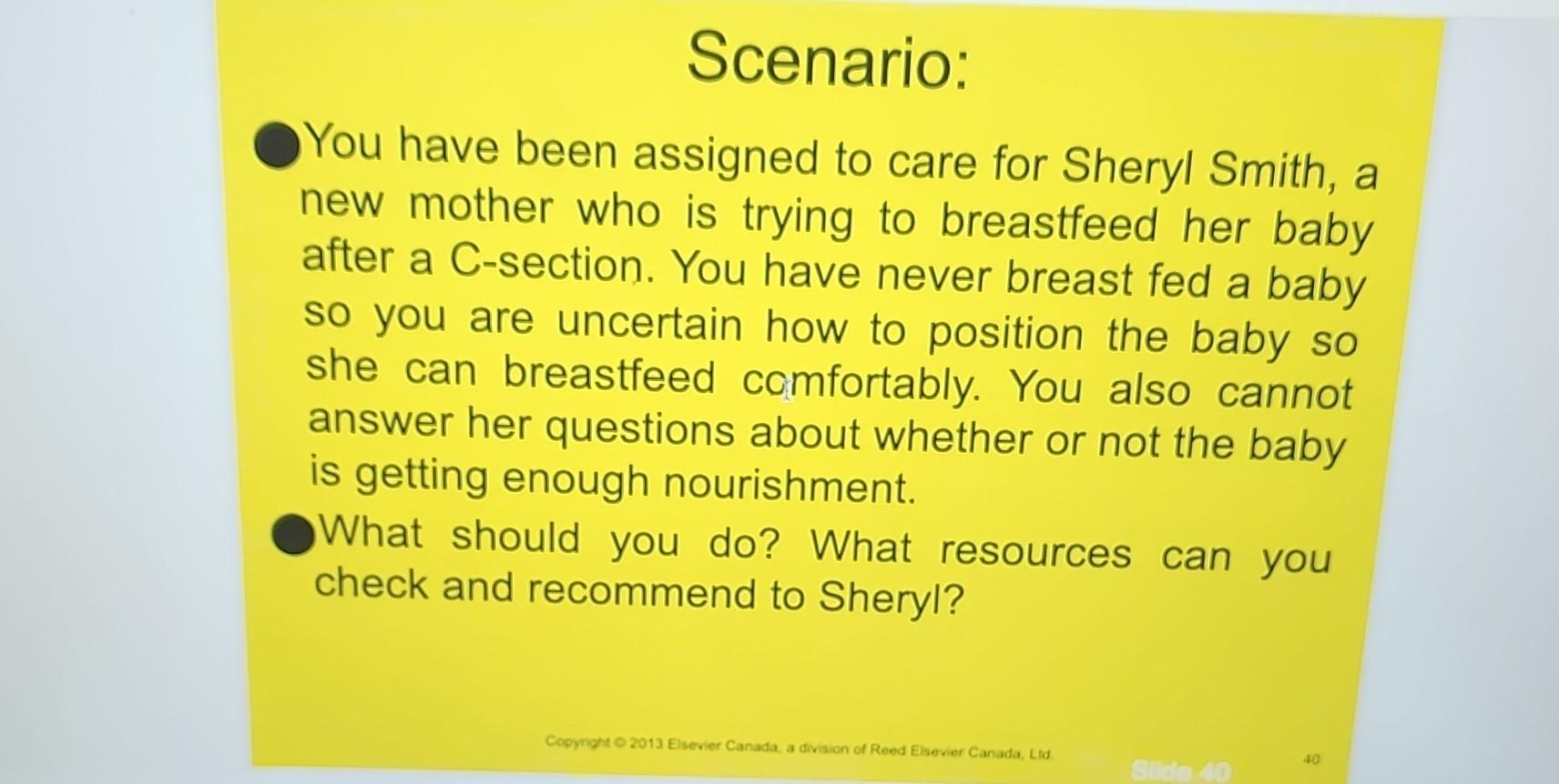 Solved scenario: You have been assigned to care for Sheryl | Chegg.com