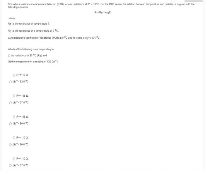 Solved Consider a resistance temperature detector (RTD) | Chegg.com