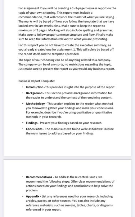 Solved For assignment 2 you will be creating a 1-2-page | Chegg.com
